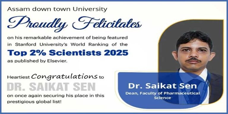 AdtU’s Dr. Saikat Sen Ranked Among World’s Top 2% Scientists by Stanford & Elsevier